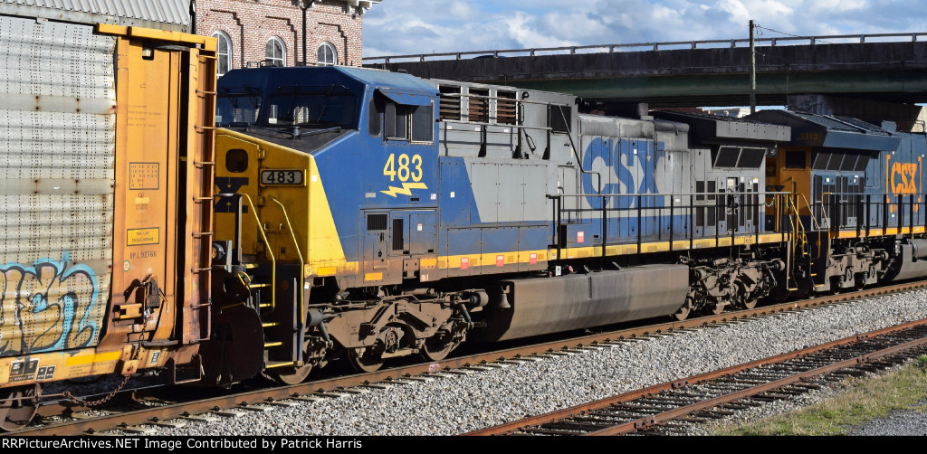 CSX 483 AC44CW trails CSX 3313 ET44AH with a southbound auto rack train on CSX through ...